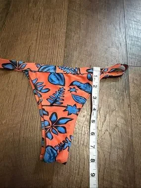 Swim | Orange Bikini Bottom With Blue Tropical Print | Poshmark